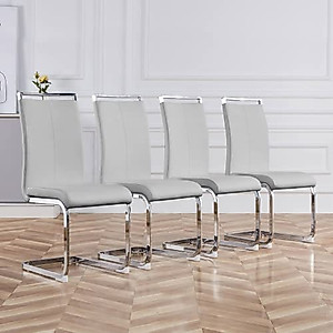 Baysitone Modern Dining Chairs Set of 4, Side Dining Room Chairs, Kitchen Chairs with Faux Leather Padded Seat High Back, Chairs for Dining Room,Kitchen, Living Room Light Grey