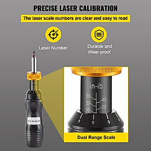 VEVOR Torque Screwdriver, 1/4" Drive Screwdriver Torque Wrench, Torque Screwdriver Electrician 10-50 in/lbs Torque Range Accurate to ±5%, 1/4 to 1/2 Conversion Head with Bits & Case