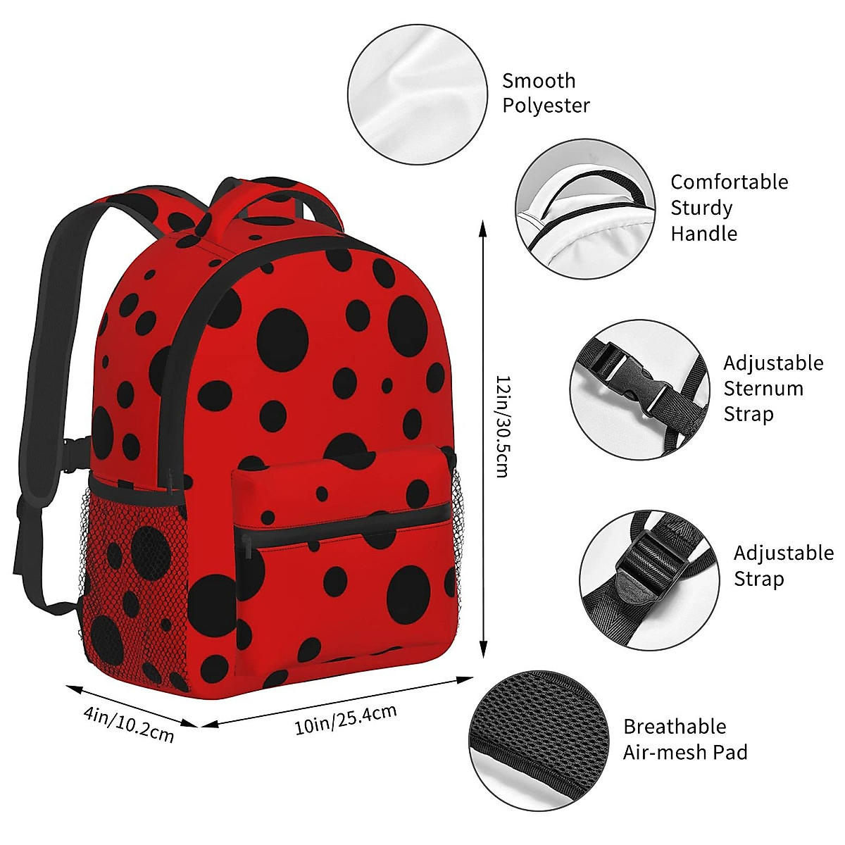 Dujiea 12" Kids Backpack Polka Dot Ladybug Toddler Backpack For Boys Girls, Preschool Kindergarten Schoolbag Nursery Travel Bag With Chest Strap