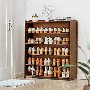 MoNiBloom 6 Tier Shoe Rack Stand, Bamboo Shelf Storage Cabinet Organize for 21-25 Pairs Entryway Hallway Bedroom Living Room, Brown