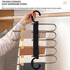 AIR&TREE 4 Pack Pants Hangers Space Saving,Anti-Rust Pants Organizer,Durable and Sturdy Installed Hangers for Pants Scarf Jeans Slack Trousers Ties Towels in Closet,5 in 1(Black)