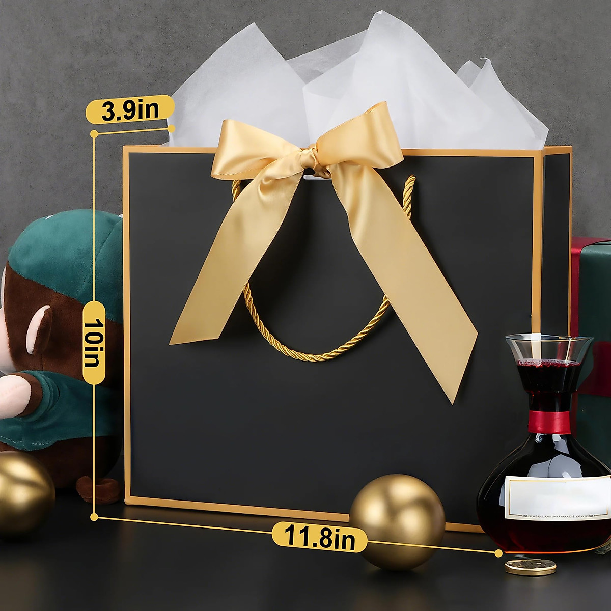 MOXARYSU Gift Bags With Handles: 11.8x4x10 Inch 3pcs Medium Large With Bow Ribbon For Wedding Thanks Bridesmaid Birthday Party (White-Light Blue