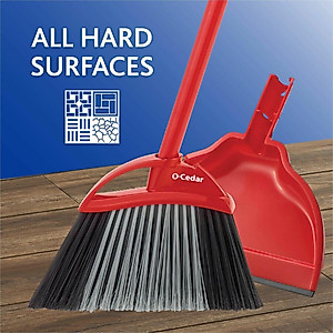 O-Cedar PowerCorner Angle Broom with Dustpan, Red, 1 Each