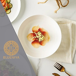 Blueniya 12 Piece Dinnerware Set, Bone China Dish, Round Kitchen, Microwave, Chip Resistant Dishwasher Safe Plates & Bowls Sets, Dinner Set W/Soup Bowls for Everday, Wedding & Thanksgiving (White)