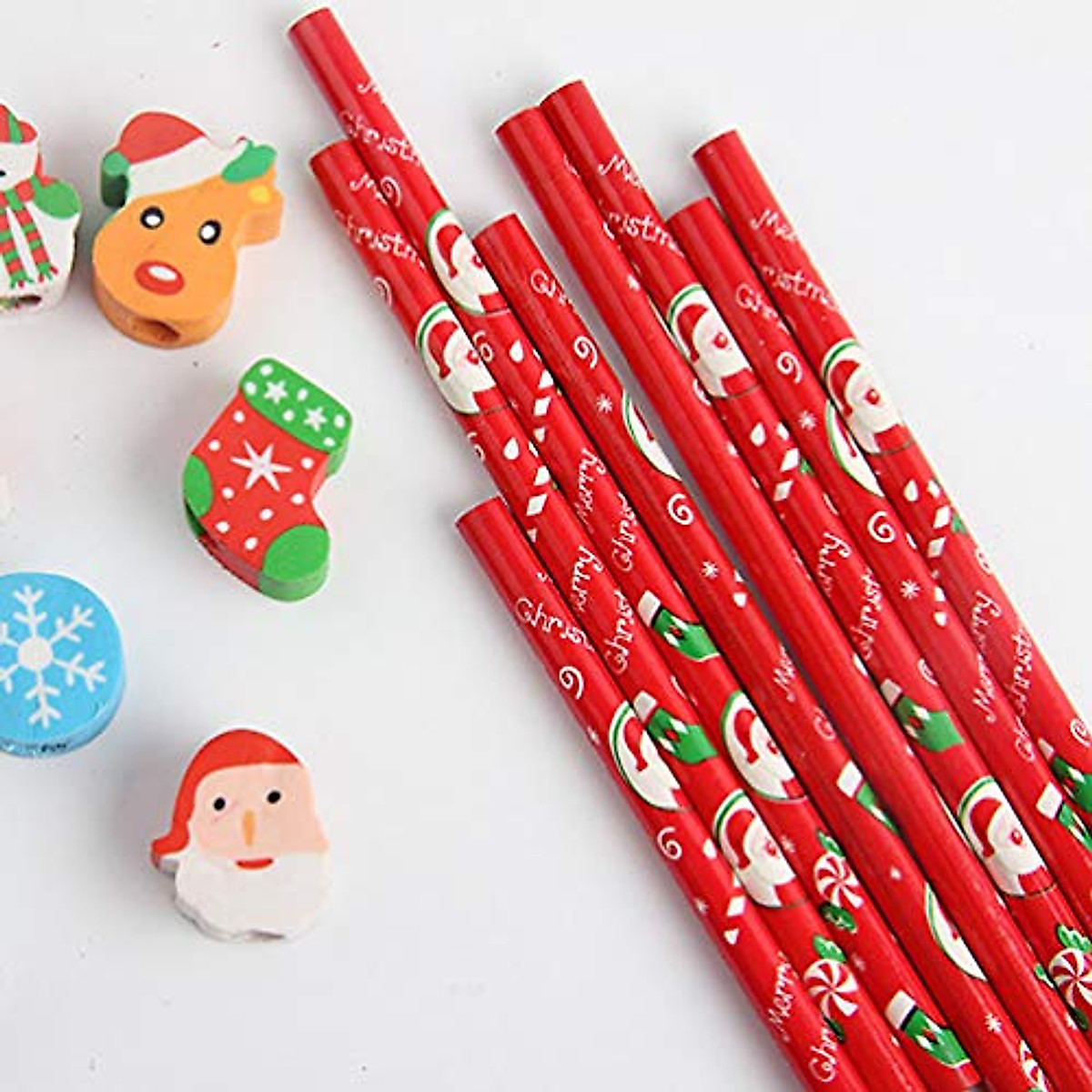 TOYANDONA 24pcs Christmas Pencils with Erasers, Cartoon Christmas Pencils with Eraser Toppers Christmas Gift Party Favors for Children