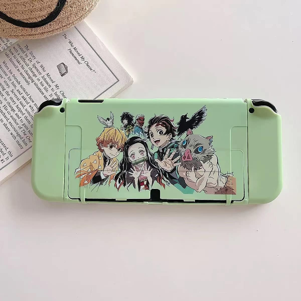 Eamily Cute Demon Slayer Case Compatible with Nintendo Switch OLED, Dockable Case Cover, Ergonomic Soft TPU Grip Case for Joycon, Sparkle Skin Set