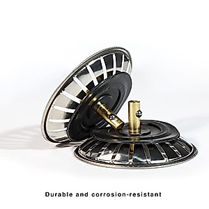 2 Pcs Kitchen Sink Strainer, Stopper Combo Basket Replacement for Standard 3-1/2 inch Drain, Stainless Steel Body with Plastic Knob, Rubber Stopper Bottom