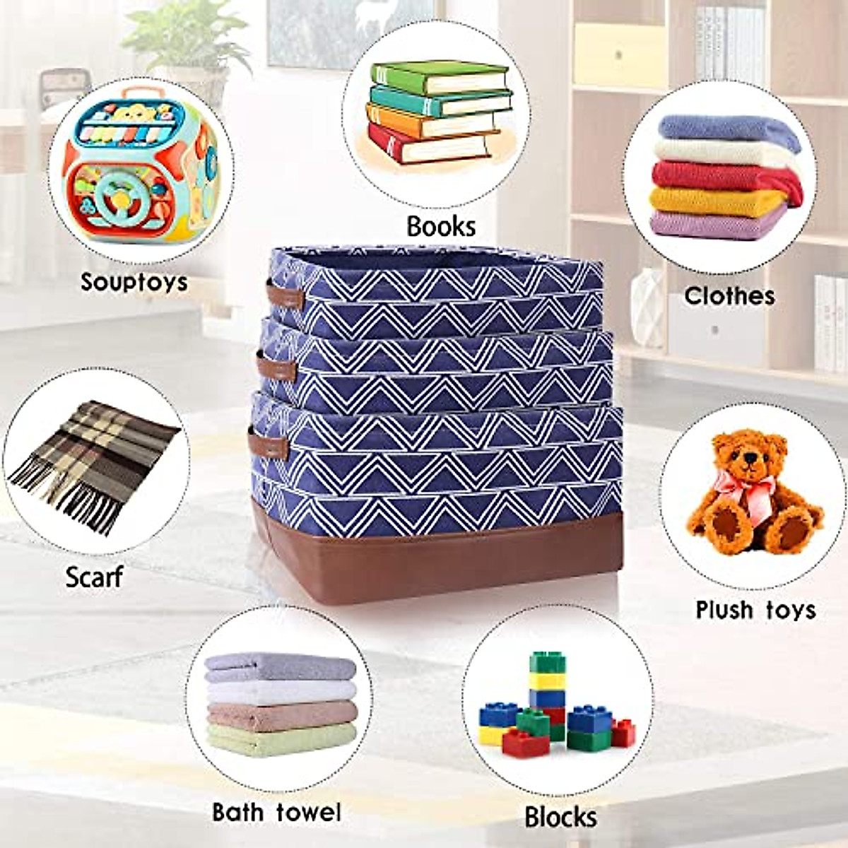 BYG Foldable Storage Bin Collapsible Sturdy Fabric Storage Basket Cube W/Handles for Organizing Shelf Nursery Toy Closet Pack of 3 Sizes