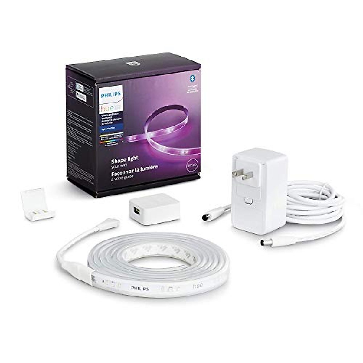 Philips Hue Lightstrip Plus (2m/6ft Base Kit with Plug), Works with Amazon Alexa, Apple Homekit and Google Assistant, Bluetooth Compatible, Single Color Effect