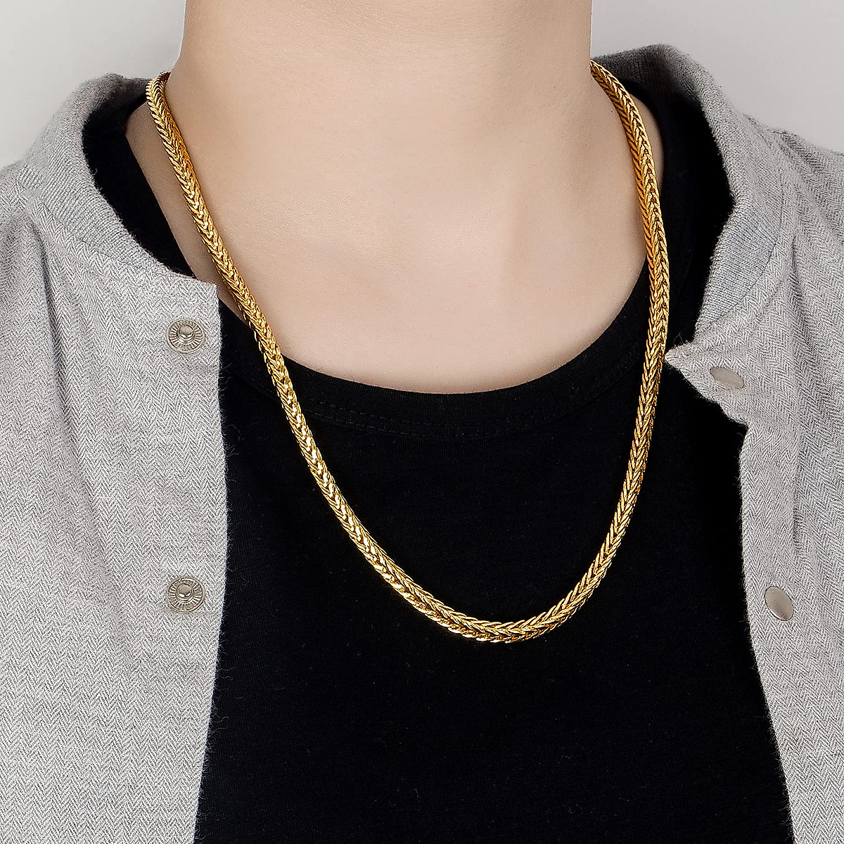 Dankadi Men 925 Sterling Silver Dragon Necklace 24K Gold Plated Vintage 5MM 20 "22" 24 "26" Franco Link Curb Chain Choker Fashion Punk Gold Fine Jewelry Gift (26 inch, Golden)