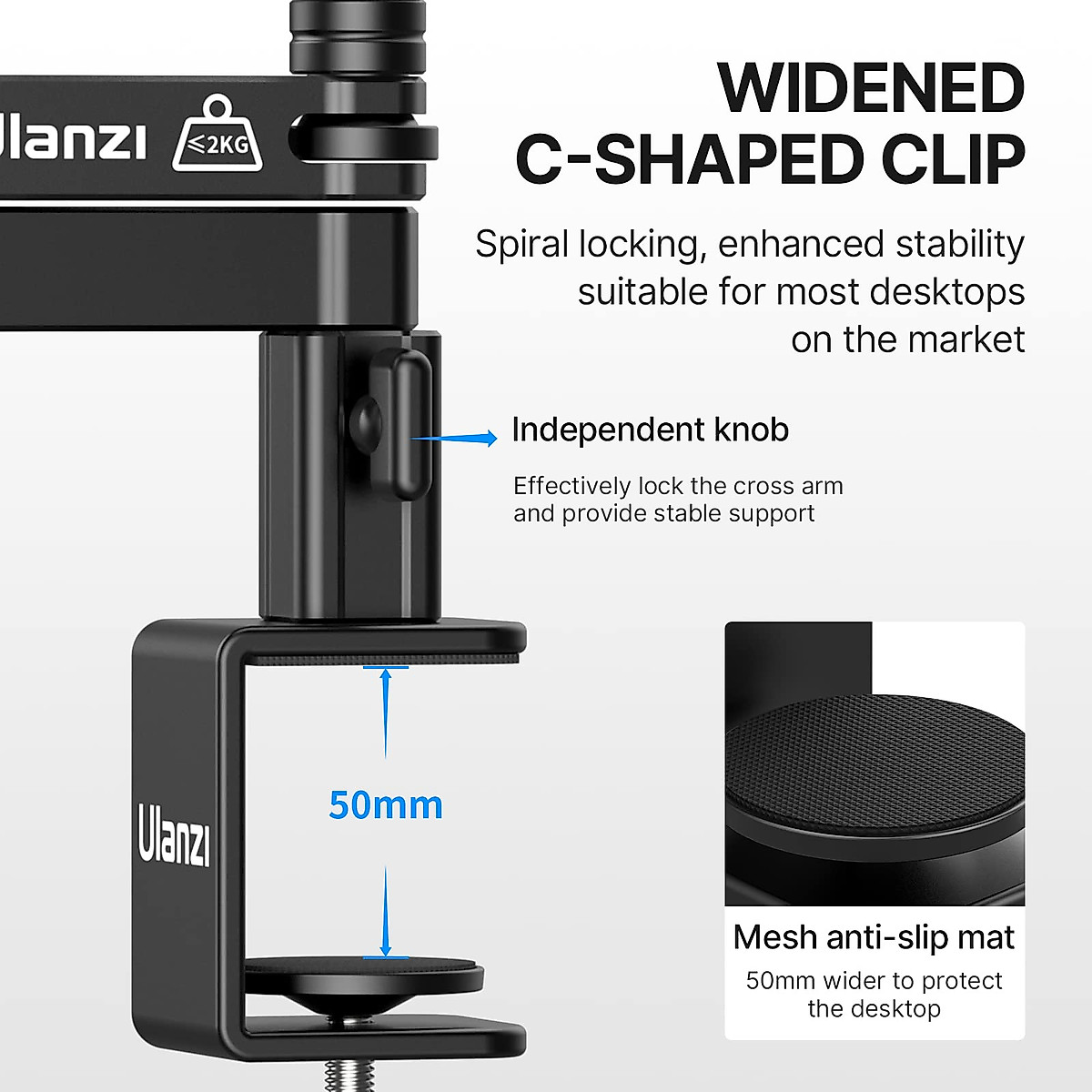 ULANZI LS26 Low Profile Mic Arm, Aluminum 360° Rotatable Foldable Microphone Low Arm Desk Mount for Podcast/Streaming/Gaming/Radio Studio w Mic Clip 1/4" 3/8" 5/8" Screw for Most Mics