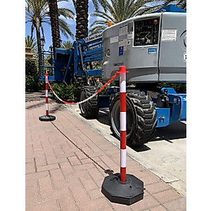 2 Traffic Delineator Poles | Plus Chain Included | Better Than Cones | Perfect Parking Post, Construction Lot, Road Marker or Street Stanchion | Portable & Fillable Base | Large Safety Caution Barrier