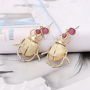 Vintage Bug Insect Beetle Dangle Earrings Abalone Shell Crystal Pearl Antiqued Gold Scarab Ladybug Drop Earrings for Women-Golden
