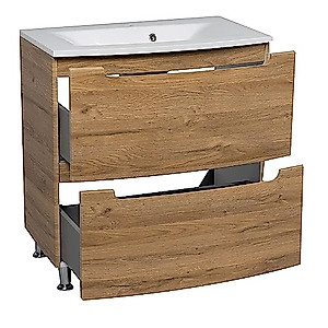 Bath Oasis Modern Free Standing Bathroom Vanity with Washbasin | Delux Teak Natural Collection | Non-Toxic Fire-Resistant MDF-40-Diamond Collection 40"
