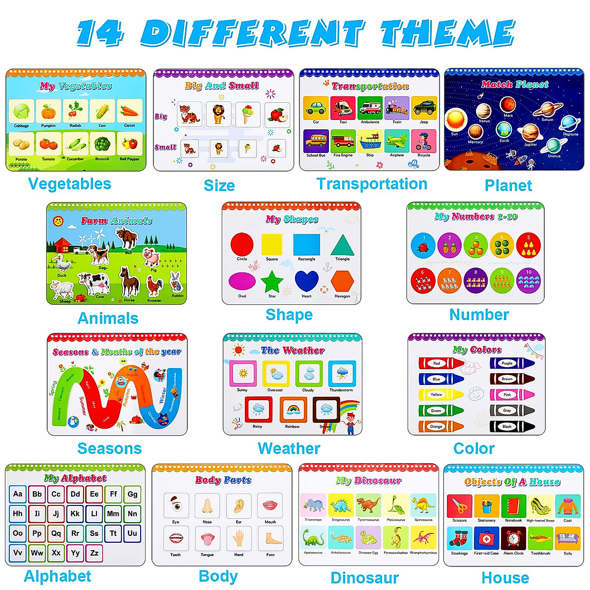 Busy Book for Kids, 14 Themes Toddler Preschool Learning Activities Montessori Toys, Autism Sensory Educational Toys, Early Learning Toys Book for Boys Girls Develops Fine Motor Skills