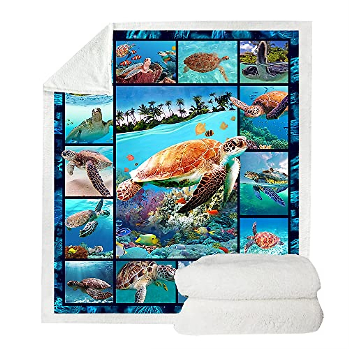 CYREKUD Turtle Blanket,Sea Turtle Gifts for Women Throw Blanket,Turtle Gifts for Turtle Lovers,Sea Turtle Ocean Animal Landscape Throw Blanket,Sofa Couch Beds Sea Turtle Decor Christmas 50" x 60"