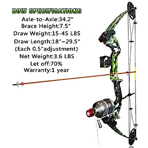 PANDARUS Bowfishing Bow Kit with Arrow Ready to Shoot Right Handed 15-45 LBS Draw Length 18"-29.5" Adjustable,Axle-to-Axle: 34.2",Complete Compound Bow Fishing Kit 2024 New（Black Left Handed）