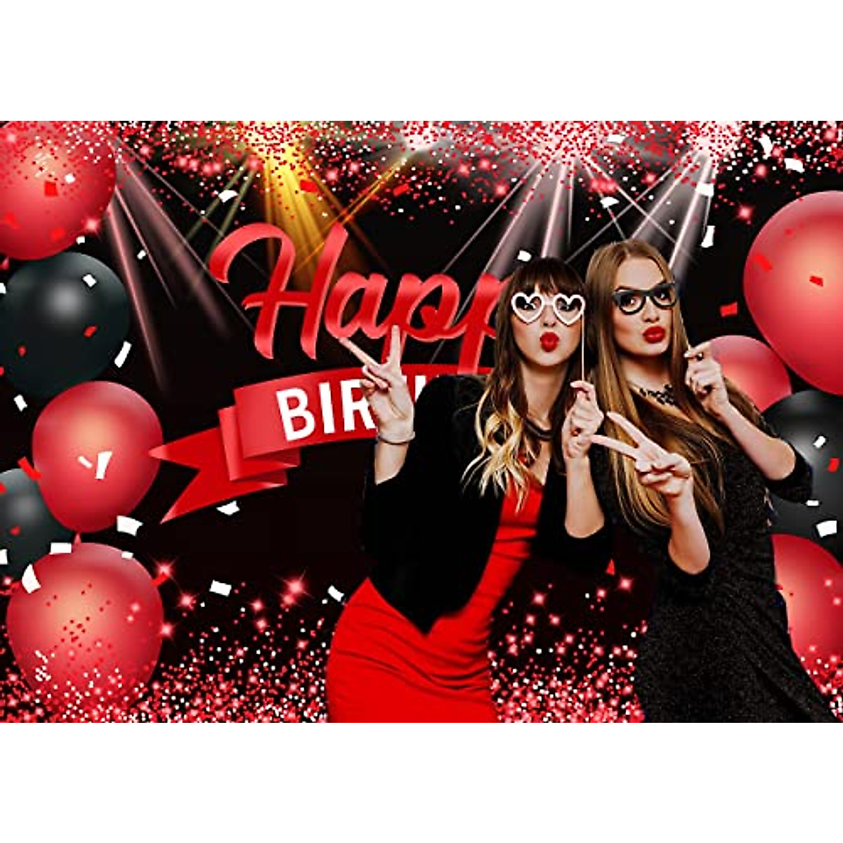 AIIKES 7X5FT Happy Birthday Backdrop Red Glitter Balloons for Girls Women Photography Backdrop Birthday Party Decorations Backdrop Photo Studio Props 12-410