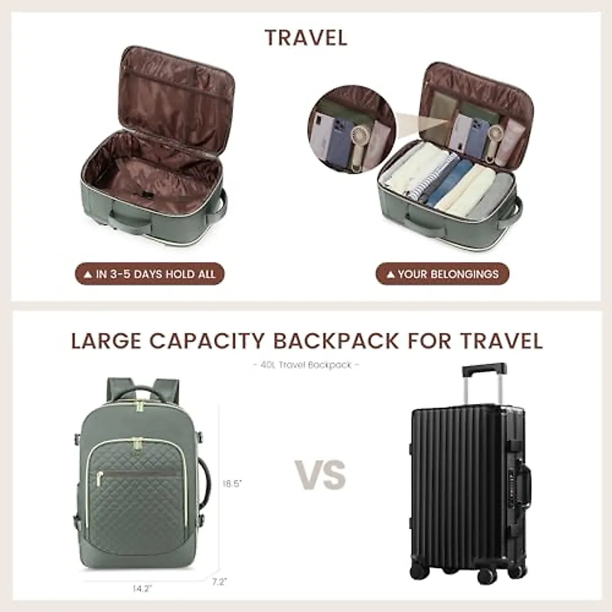 LOVEVOOK Travel Backpack for Women, Carry on Backpack Personal Item Travel Bag, 40L Travel Backpack Carry on Flight Approved, 17 Inch Waterproof Laptop Daypack for Weekender Gym Hiking