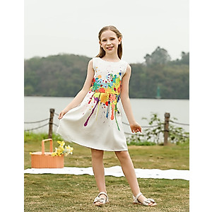 21KIDS Creative Art Colorful Paint Print Dress for Summer Girls Casual Size,8,Art Paint
