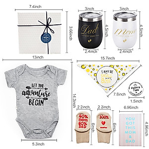 Pregnancy Gifts for First Time Moms Dad, Mommy and Daddy Est 2024 Stainless Steel Wine Tumbler Set with Onesie Baby Socks Drool Bib Decision Coin - Top New Parents Gifts Idea for Gender Reveal