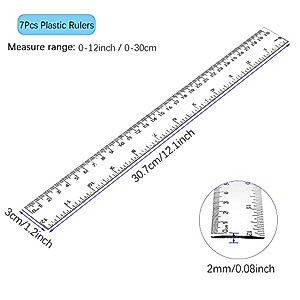 7 Pack Clear Rulers, Plastic Ruler 12 inch Transparent Straight Ruler with Centimeters and Inches, Kids Rulers Bulk for Student Kids Classroom School Office Standard Ruler