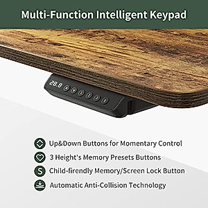 FEZIBO Electric Height Adjustable Standing Desk with Double Shelves, 48 x 24 Inch Home Office Desk with Monitor Stand and Storage, Sit Stand Lift Desk, Rustic Brown