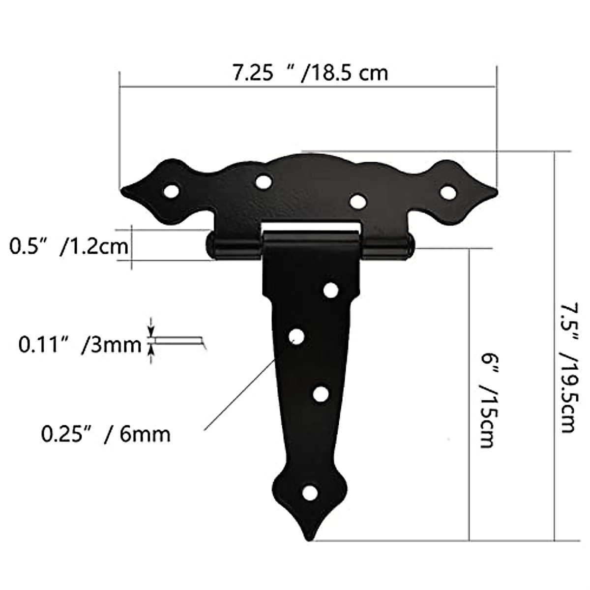 Heavy Duty Hinge,Long Strap T Hinge, 4pc 6 Inch T-Shaped Flower Hinge, Slotted Bearing Door Paint Hinge for Wood Fence Decoration Classic Hinge with Screws Hinges