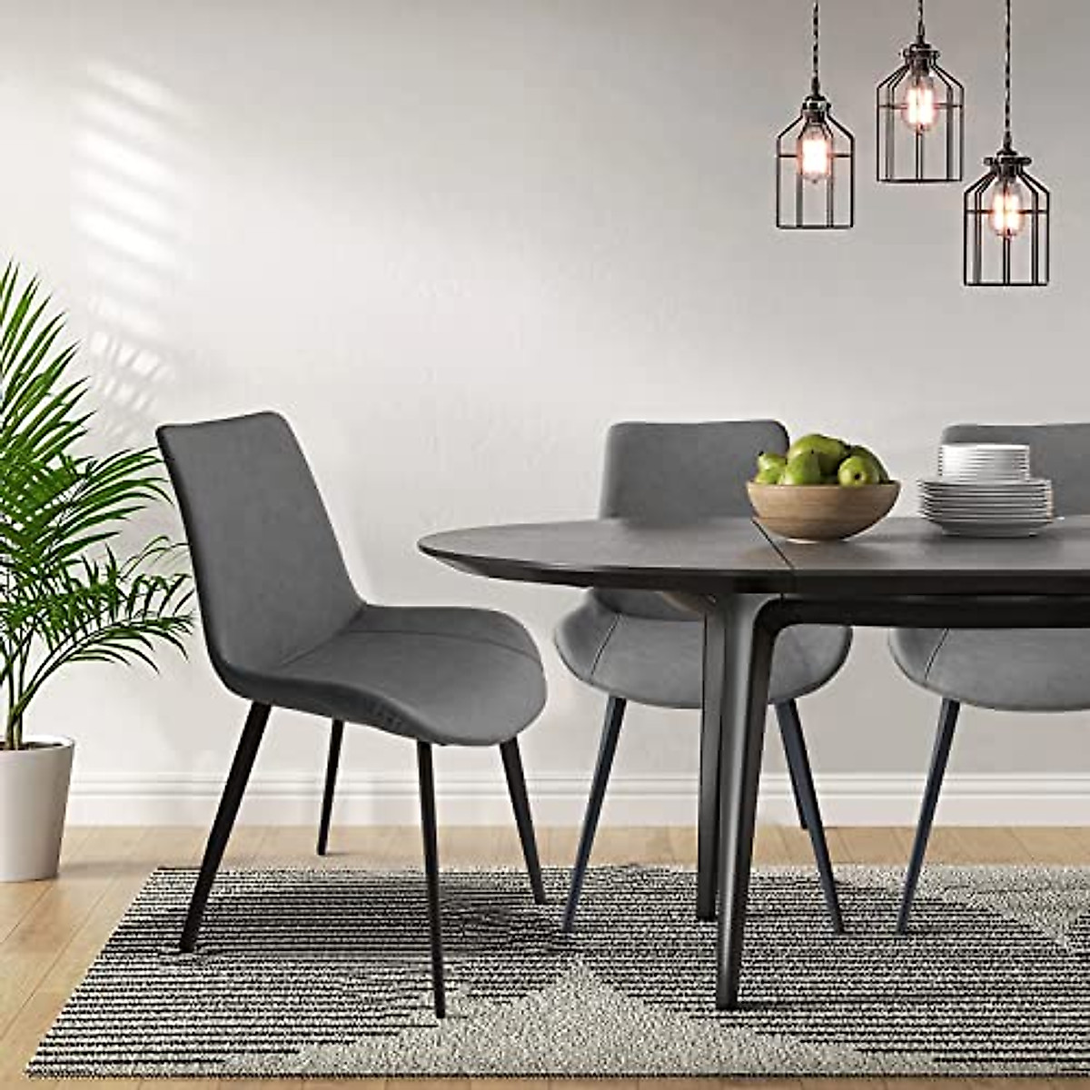 HIPIHOM Dining Chairs Set of 4, Modern Kitchen & Dining Room Chairs, Upholstered Faux Leather Cushion Seat and Sturdy Metal Legs (4 Grey Chairs)