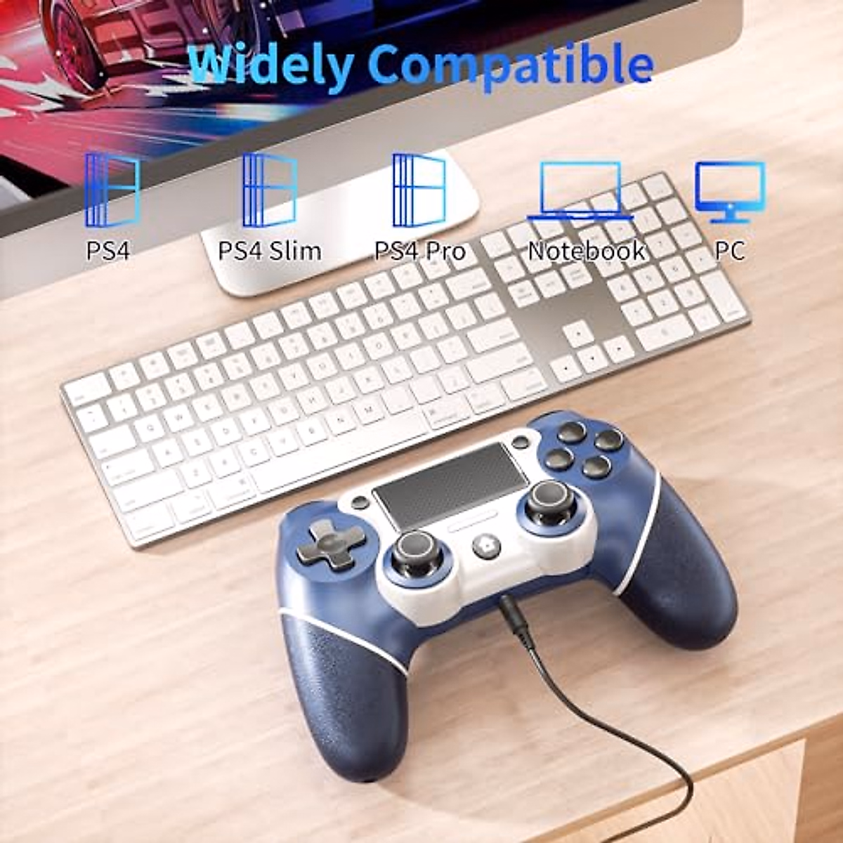PSKONTORORA Controller for P4 Remote Control Compatible with Playstation 4/Slim/Pro/PC, Wireless Gaming Controllers with Double Vibration/6-Axis Motion Sensor/Programmable Back Buttons【Upgraded】