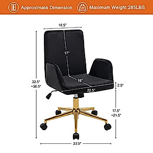 Furniliving Velvet Home Office Desk Chair with Wheels, Modern Adjustable Vanity Task Chair Midback Computer Executive Chair 360° Swivel Chair with Smooth Casters (Velvet-Black)