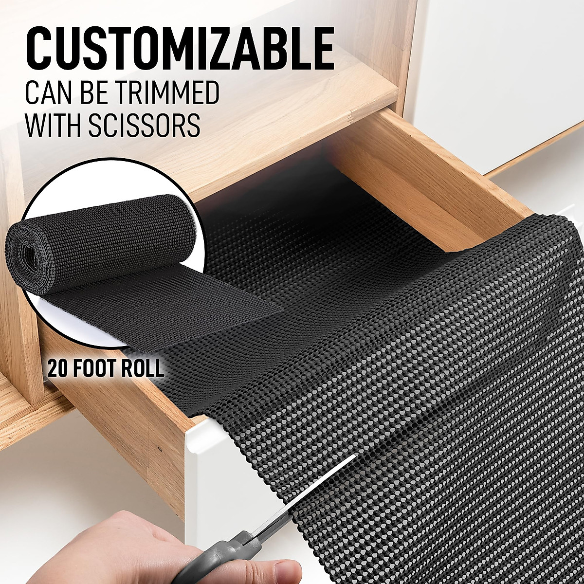 Zulay (12 Inch x 20 FT) Drawer & Shelf Liner - Non Adhesive Drawer Liner - Protective Shelf Liner Non Slip for Cabinets, Storage, Kitchen, and Tables (Black)