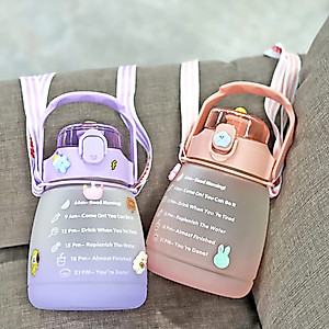 MsAilcplis Girls Kawaii Water Bottle with Straw for School Large Capacity, Portable BPA Free Sports Drinking Frosted Bottle with With scale & Cute 3D Stickers for Outdoor Camping (Pink)