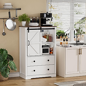 PAKASEPT 5 Drawers Dresser, Farmhouse Modern Tall Dresser 5 Chest of Drawers, Sliding Barn Doors Dresser Chests for Bedroom, Hallway, Living Room, Kids Room