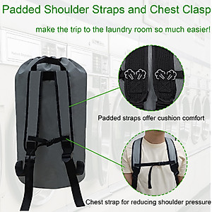 Cover Geny Large Laundry Bag Backpack,College Dorm Room Essentials Laundry Back pack with Padded Shoulder Straps,Adjustable Chest Clasp,Laundry Bookbag for Travel,Laundromat,Apartment,Students Gray
