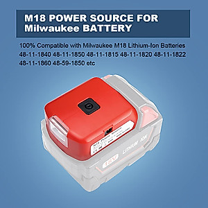 for Milwaukee M18 Battery Adapter, DC Port & 3W LED Work Light & Dual USB Charger Adapter Converter Compatible with Milwaukee Phone Charger 14.4V/18V Battery 49-24-2371 Power Source