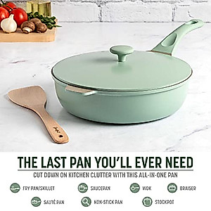 Goodful All-in-One Pan, Multilayer Nonstick, High-Performance Cast Construction, Multipurpose Design Replaces Multiple Pots and Pans, Dishwasher Safe Cookware, 11-Inch, 4.4-Quart Capacity, Sage Green