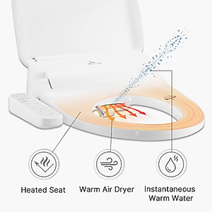SK magic BID-018D Electric Bidet Toilet Seat Elongated| Adjustable Warm Water, Warm Air Dryer| 360° Self-Cleaning Nozzle| Easy Installation| Heated Toilet Seat