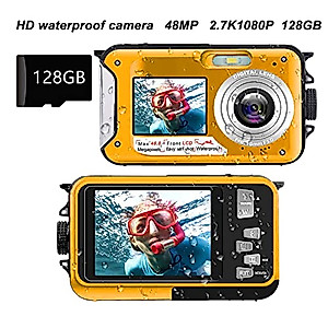 Waterproof Digital Camera, Micro USB 2.0 Full HD Double Screens Waterproof Digital Camera for Photograph Yellow