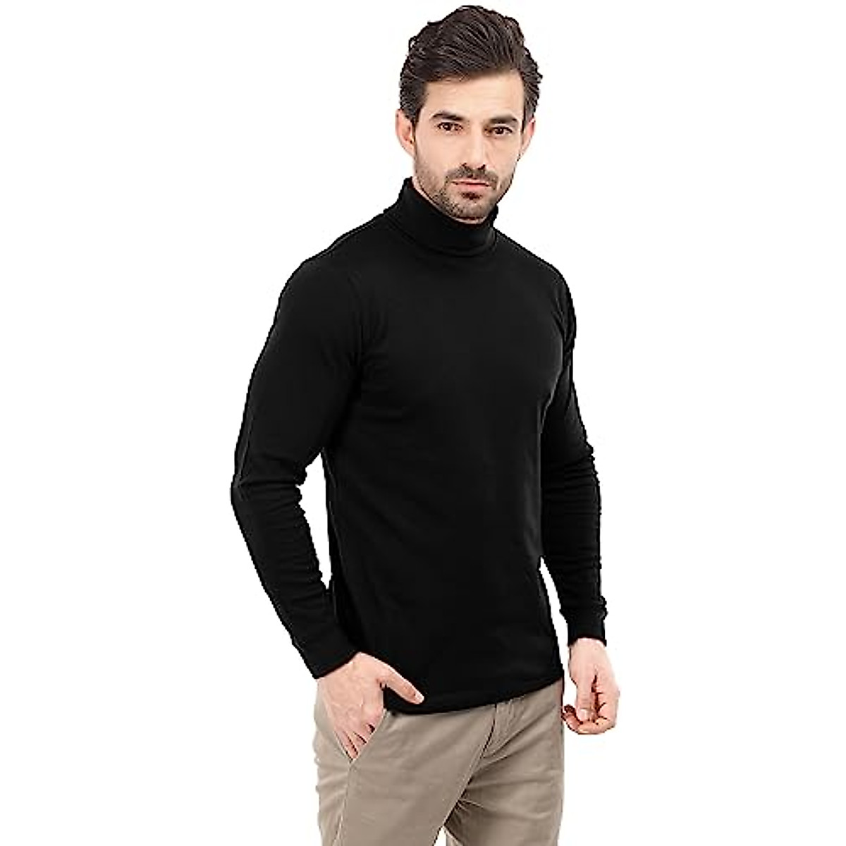 Utopia Wear Premium Mens Shirt, Cotton Blend Knitted Turtleneck Men T-Shirt Pullover Sweater, Black, XX-Large