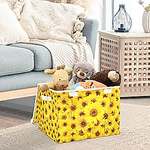 innewgogo Sunflowers Storage Bins with Lids for Organizing Dust-proof Storage Bins with Handles Oxford Cloth Storage Cube Box for Living Room