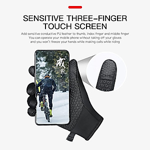 TEMEI Winter Gloves for Mens and Womens, with Sensitive Touch Screen Texting Fingers, Waterproof Windproof Anti Slip Heated Glove Hands Warm for Drive, Motorcycle, Fishing (Large, Black)