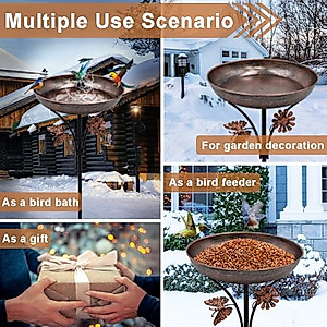 OUISJYER Metal Bird Baths for Outdoors, 12" Dia Bowl with Stake Birdbaths Garden Yard Lawn Decor Brown