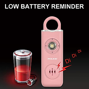 POLICE Personal Safety Alarm for Women – Loud Siren, Flashlight, Strobe Light and Key Chain Rechargeable, Pink