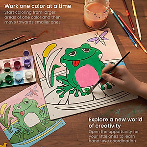 Arteza Kids Paint by Numbers Kit, 10" x 10", Pre-Printed Fairytale Canvas Painting Kit with 2 Canvases, 24 Acrylic Paint Pots, 3 Paintbrushes, Art Supplies for Developing Hand-Eye Coordination, Frog