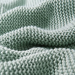 MH MYLUNE HOME Green Knitted Throw Blanket with Tassels (47x71 inch) Farmhouse Boho Blanket Handmade for Bed Sofa Couch