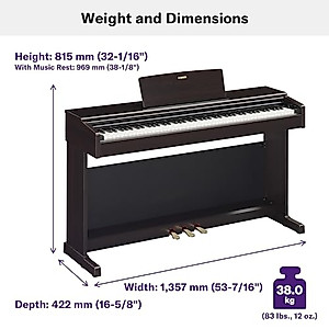 Yamaha Arius, 88-Key Weighted Action Digital Aspiring Musicians, CFX Concert Grand Piano Voice, 3-Pedal Unit, Bench Included, Classic Upright Design, Black, (YDP145B)