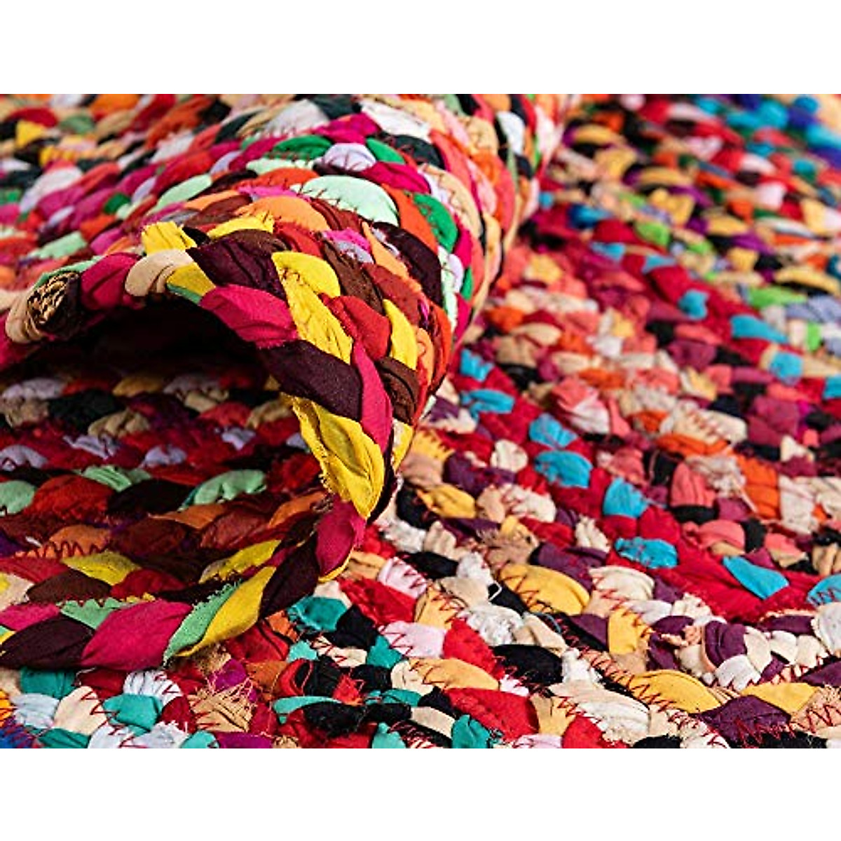 Unique Loom Braided Chindi Collection Area Rug - Layer (3' 3" Round, Multi/ Blue)