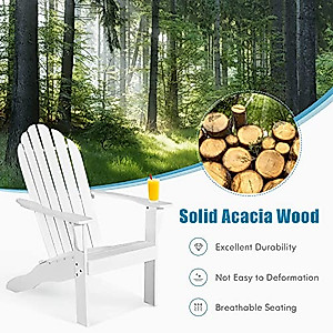 Tangkula Adirondack Chair, Acacia Wood Adirondack Lounger Chair, Outdoor Armchairs with Slatted Seating, Weather Resistant, for Patio Deck Lawn Backyard, Garden Adirondack Furniture (2, White)