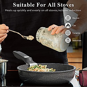 Bazova Pots and Pans Set with Detachable Handle, 6-Piece Nonstick Granite Cookware Set,Space Saving Non Stick Stone Kitchen Cookware Sets for All Stoves Includes Induction, Oven Safe, PFAS/PFOA Free